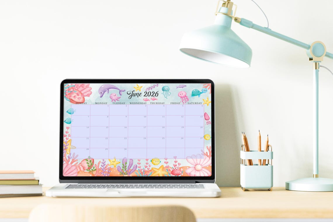 EDITABLE June Calendar, Summer Beach, Joyful & Colorful Summer at the ...