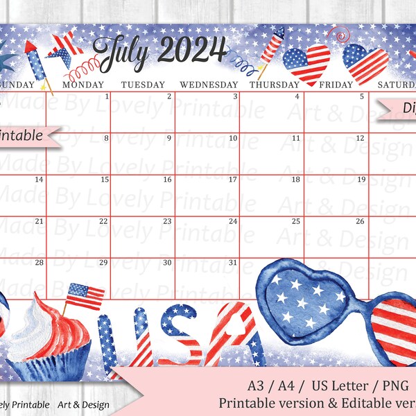 July 2024 Calendar - Etsy