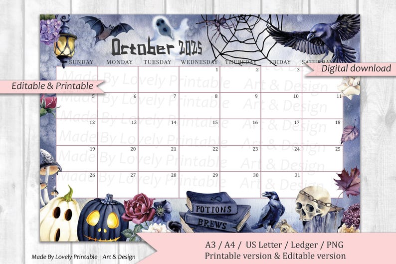 EDITABLE October 2025 Calendar, Happy Spooky Halloween Planner ...
