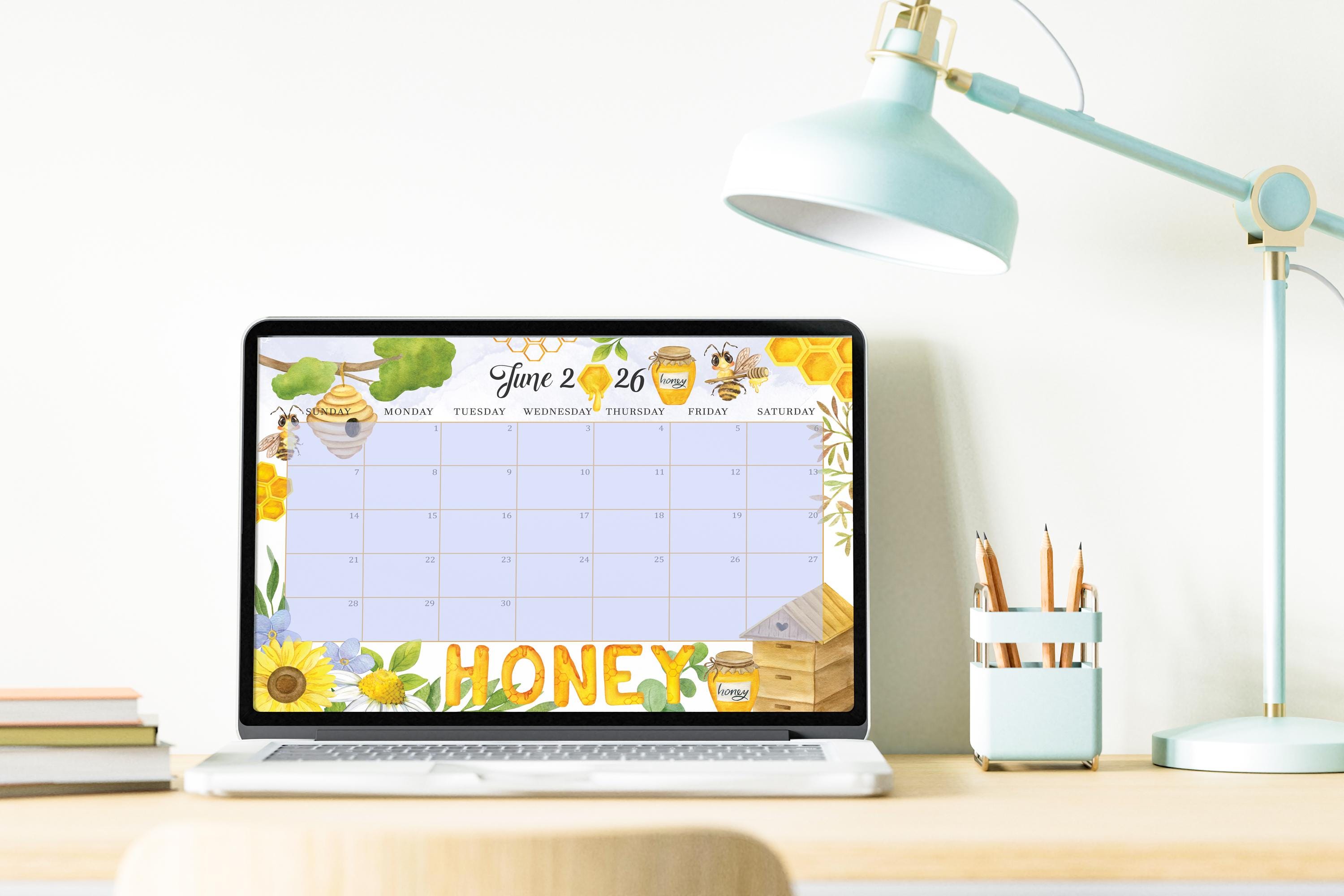EDITABLE June Calendar, Printable Cute Bee and Honey Planner, Printable ...