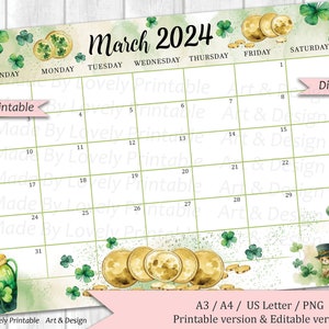 EDITABLE March 2023 Calendar, Happy St.patrick's Day Planner, Printable ...