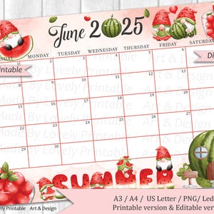 EDITABLE June 2025 Calendar, Delicious Watermelon Calendar, Summer ...