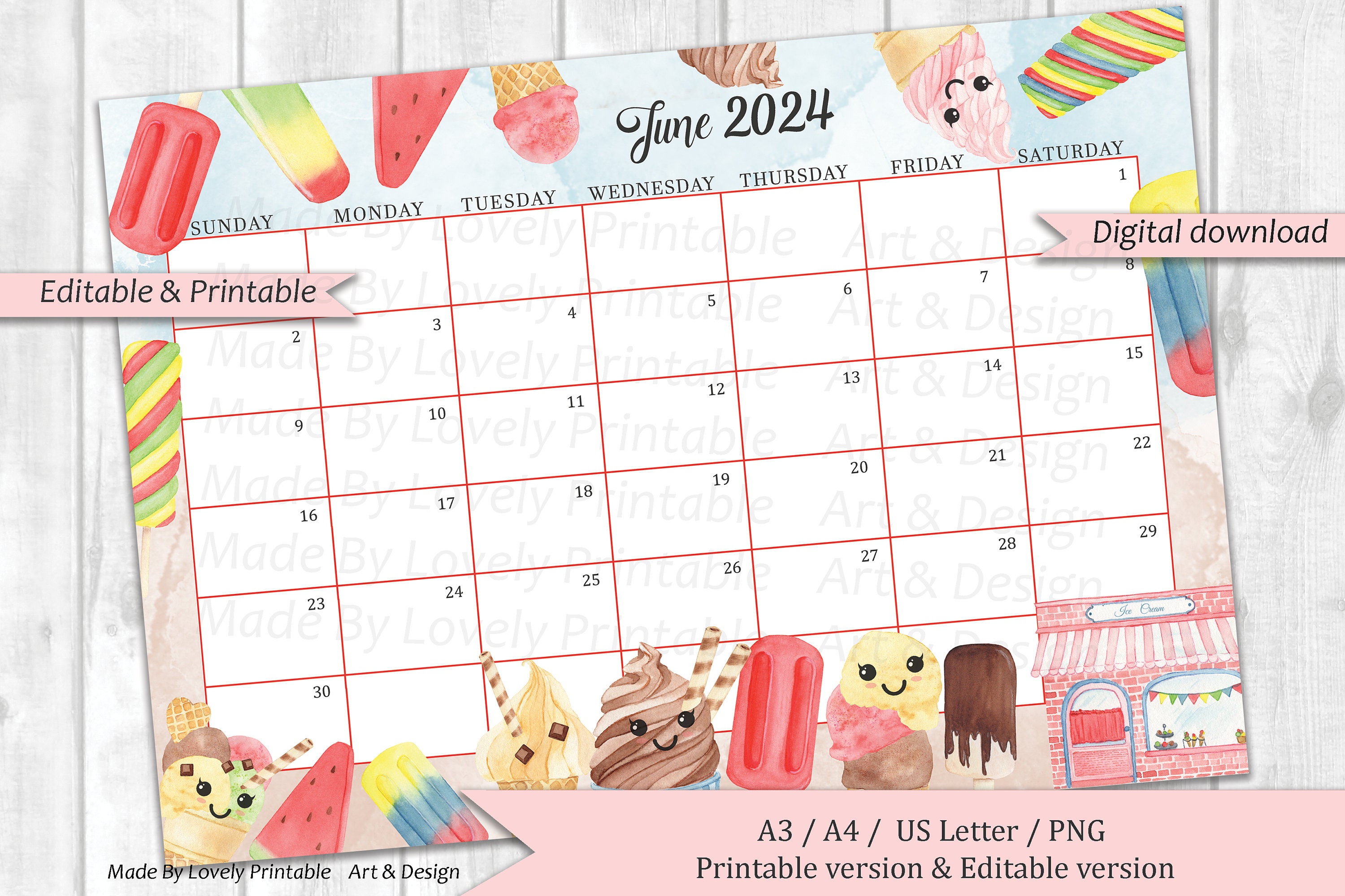 EDITABLE June Calendar, Summer at the Beach With Cute Sun and Fresh ...
