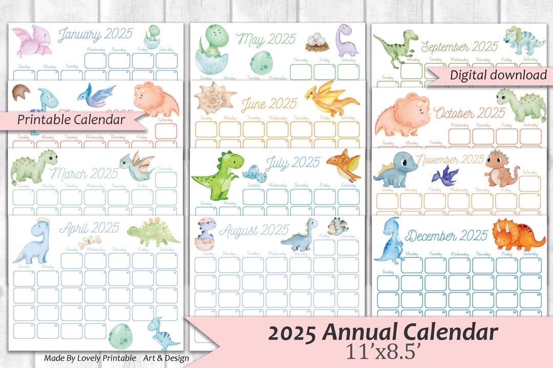 2025 Kids Calendars, Printable Calendar, Printable Kids Calendars, Cute ...