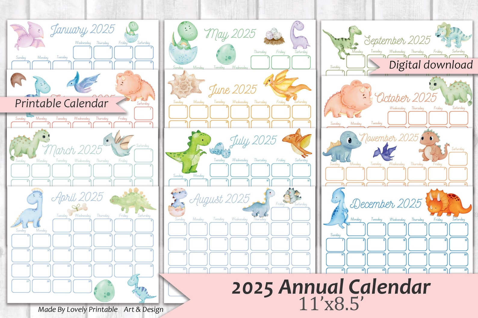 2025 Kids Calendars, Printable Calendar, Printable Kids Calendars, Cute ...