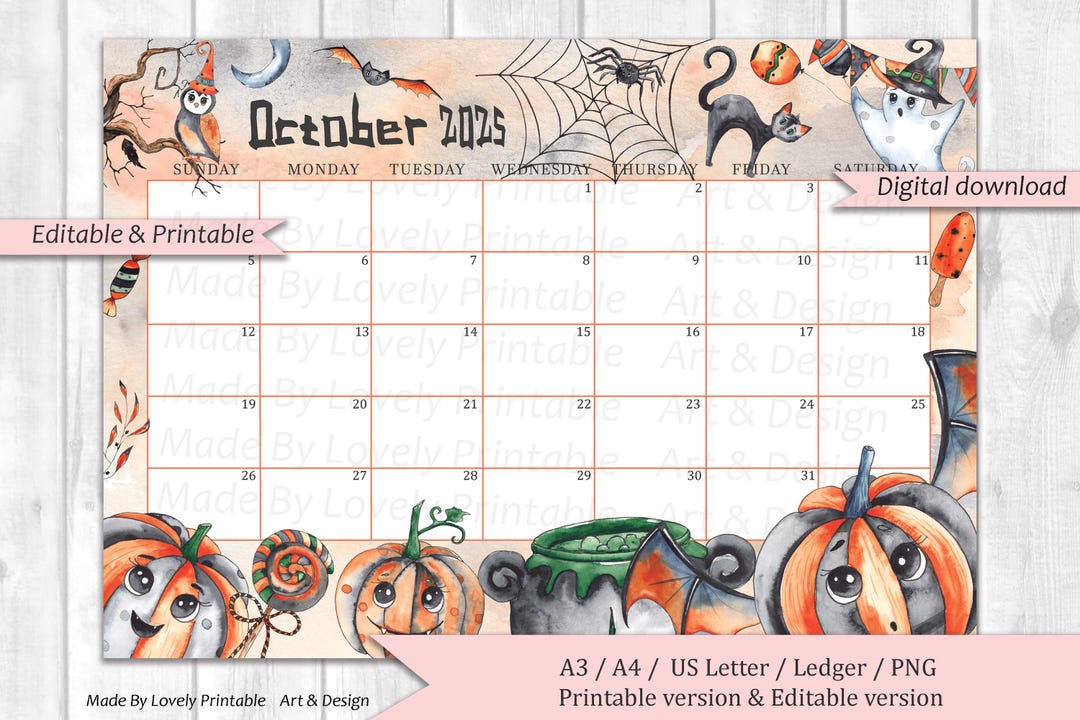 EDITABLE October 2025 Calendar, Happy Spooky Halloween Planner ...