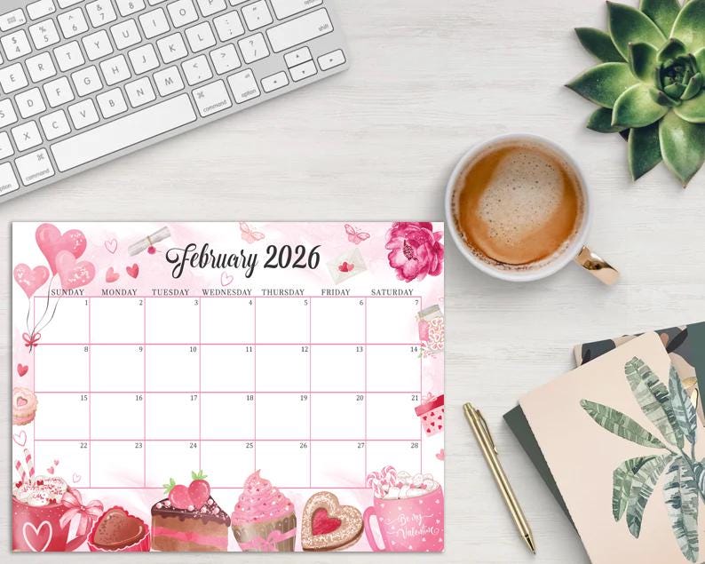 EDITABLE February 2026 Calendar, Be My Valentine With Sweet Treats ...