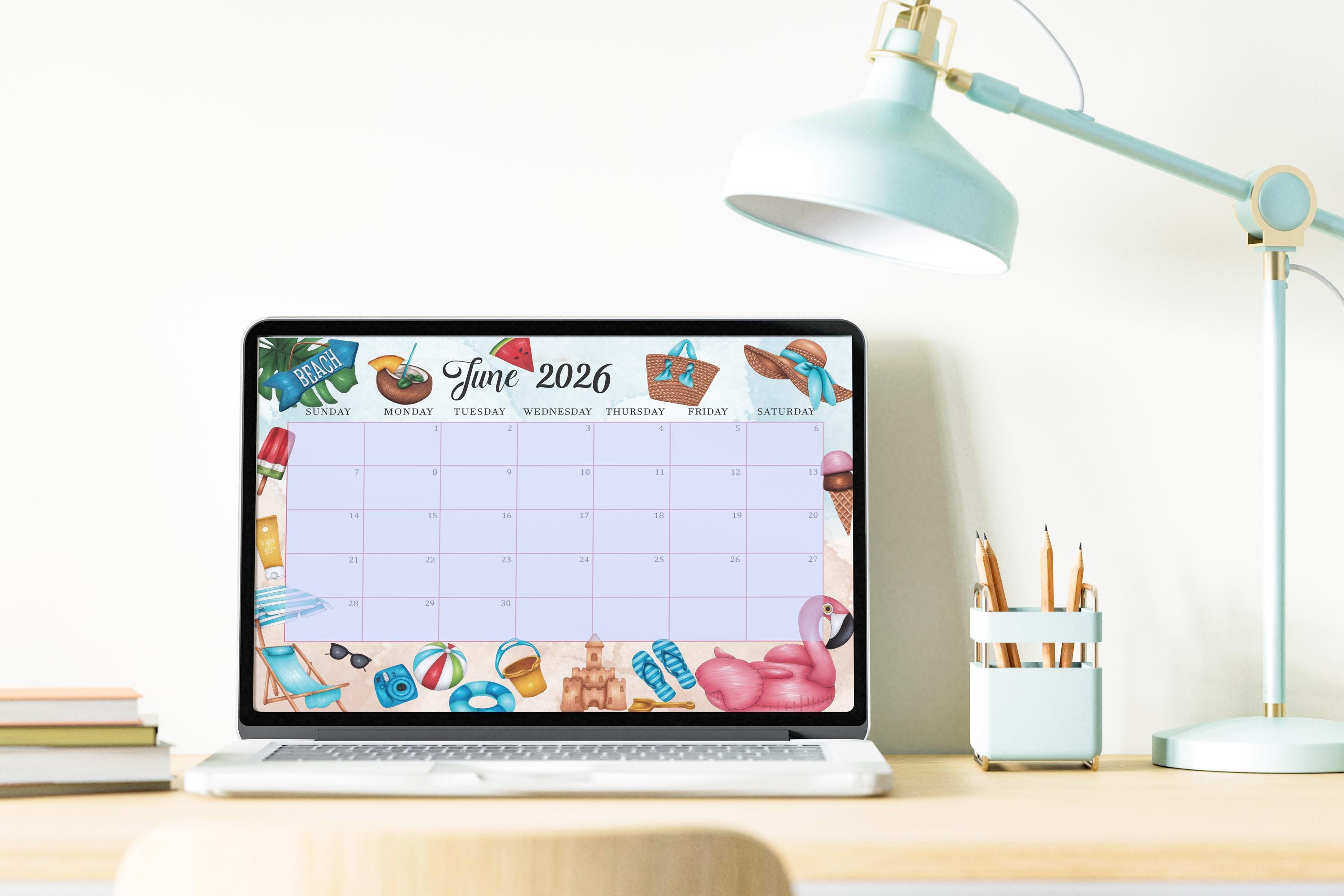 EDITABLE June Calendar, Summer at the Beach With Cute Sun and Fresh ...