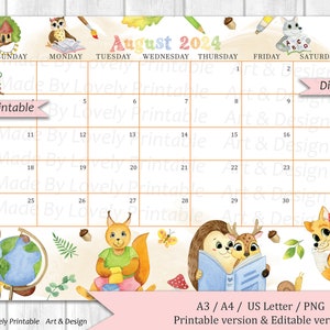 EDITABLE August 2024 Calendar, Cute Back to School Planner, Calendar ...