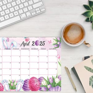 EDITABLE April 2025 Calendar, Monthly Planner, Happy Easter Day, Cute ...