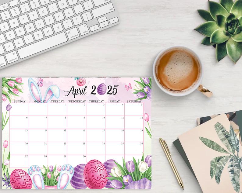 EDITABLE April 2025 Calendar, Monthly Planner, Happy Easter Day, Cute ...