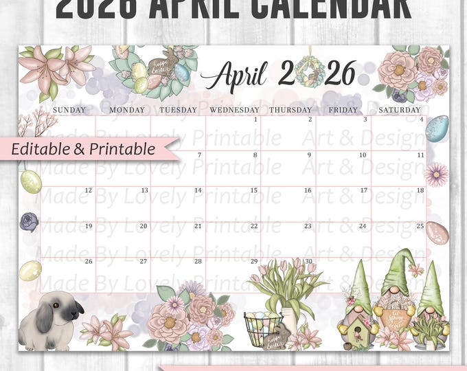 EDITABLE April 2025 Calendar, Printable, Fillable Monthly Planner, Kids ...