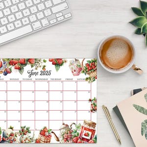 EDITABLE June 2025 Calendar, Delicious Strawberries, Beautiful Colorful ...