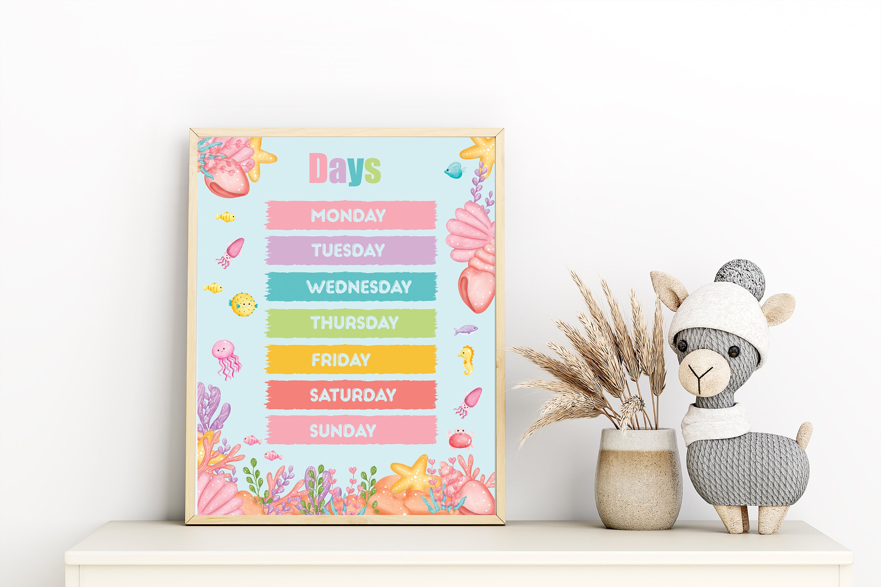 Days of the Week Under Sea Décor Kids Printable Wall Art - Etsy