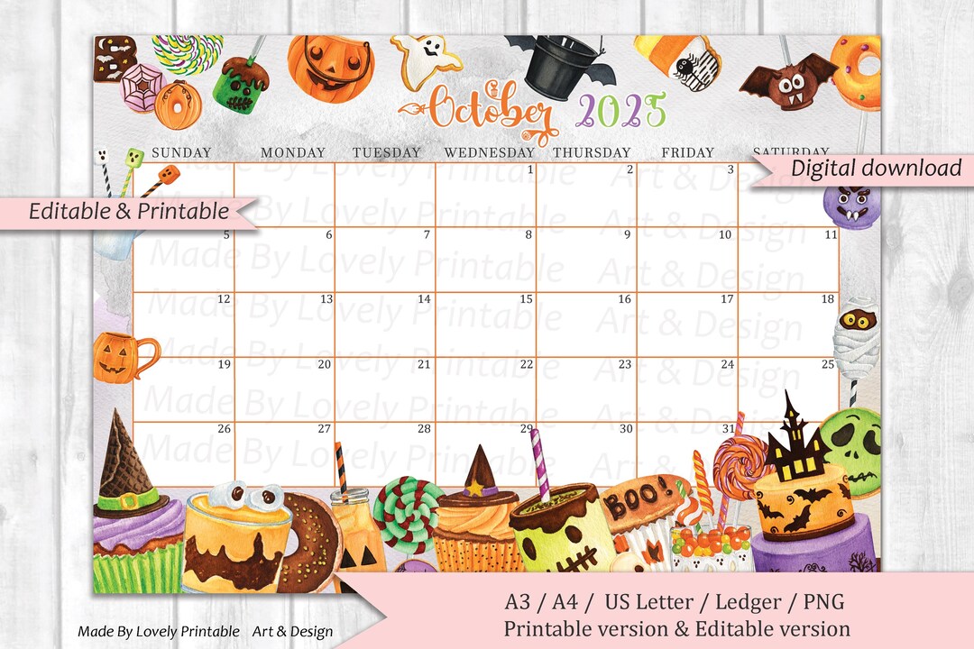 EDITABLE October 2025 Calendar, Happy Spooky Halloween Planner ...