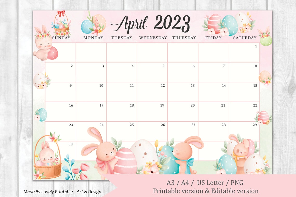 EDITABLE April 2023 Calendar Monthly Planner Happy Easter - Etsy