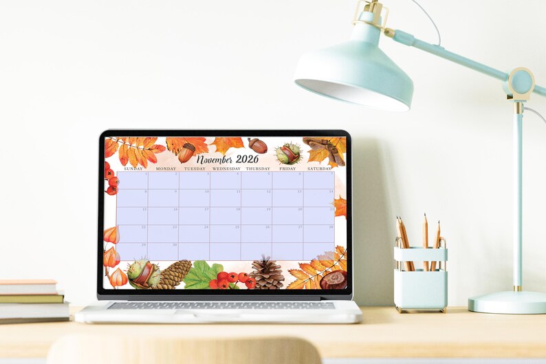 EDITABLE November 2026 Calendar, Watercolor Forest Autumn, Fall Autumn ...