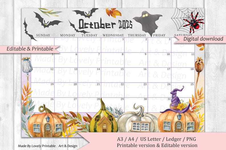EDITABLE October 2025 Calendar, Happy Spooky Halloween Planner ...