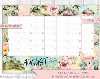 Buy Editable Fillable August 2024 Calendar for Joyful Summer at the ...