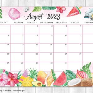 EDITABLE August Calendar Happy Summer Vibe Tropical Fruit & - Etsy