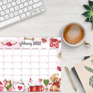 EDITABLE February 2025 Calendar, Happy Valentine With Love Heart & Bear ...