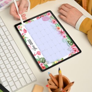 EDITABLE June Calendar, Happy Summer Vibe, Tropical Floral & Flamingo ...