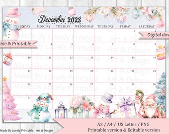 EDITABLE December 2023 Calendar, Christmas Planner, Kids School ...
