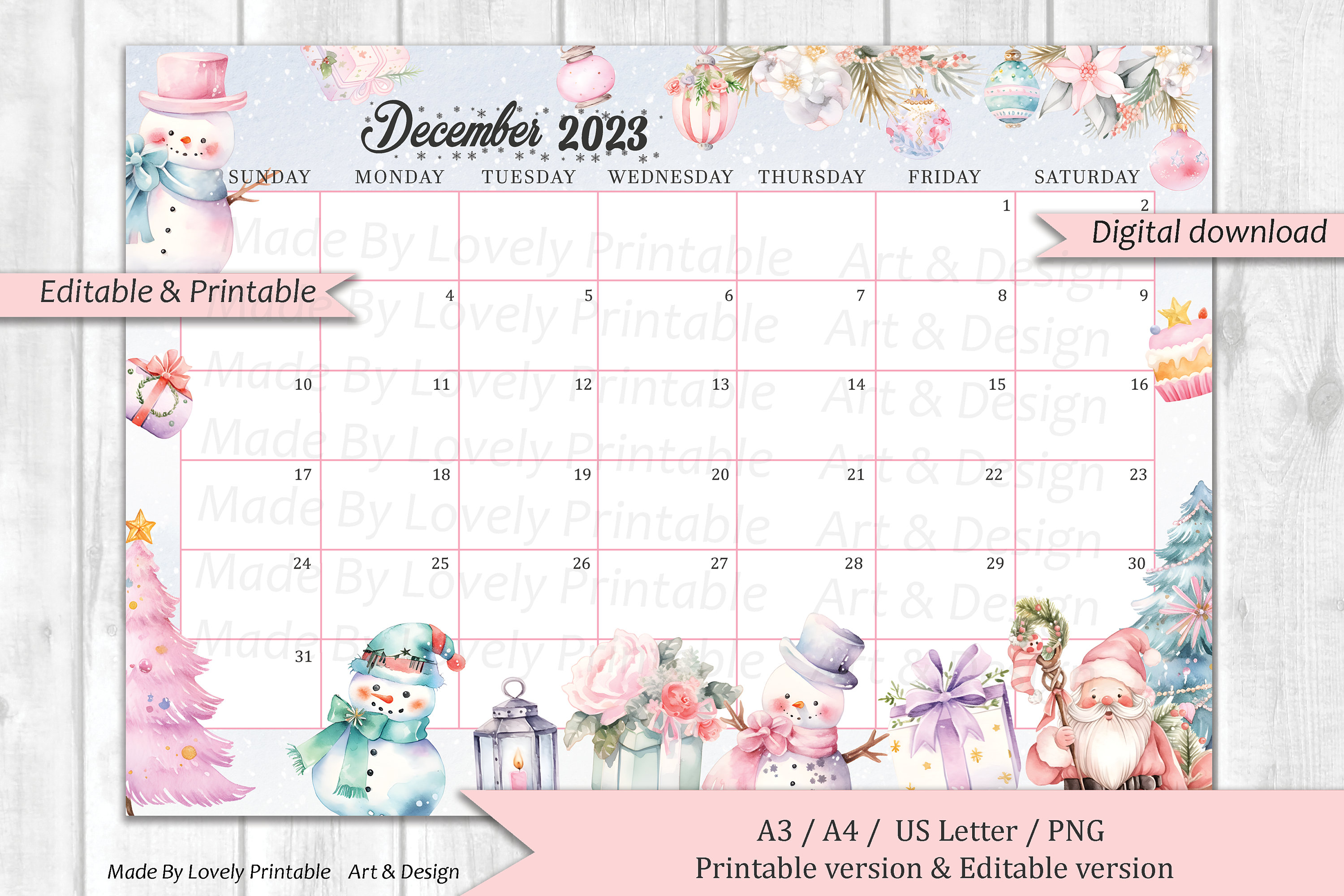 EDITABLE December 2023 Calendar Pastel Christmas Printable - Etsy Canada