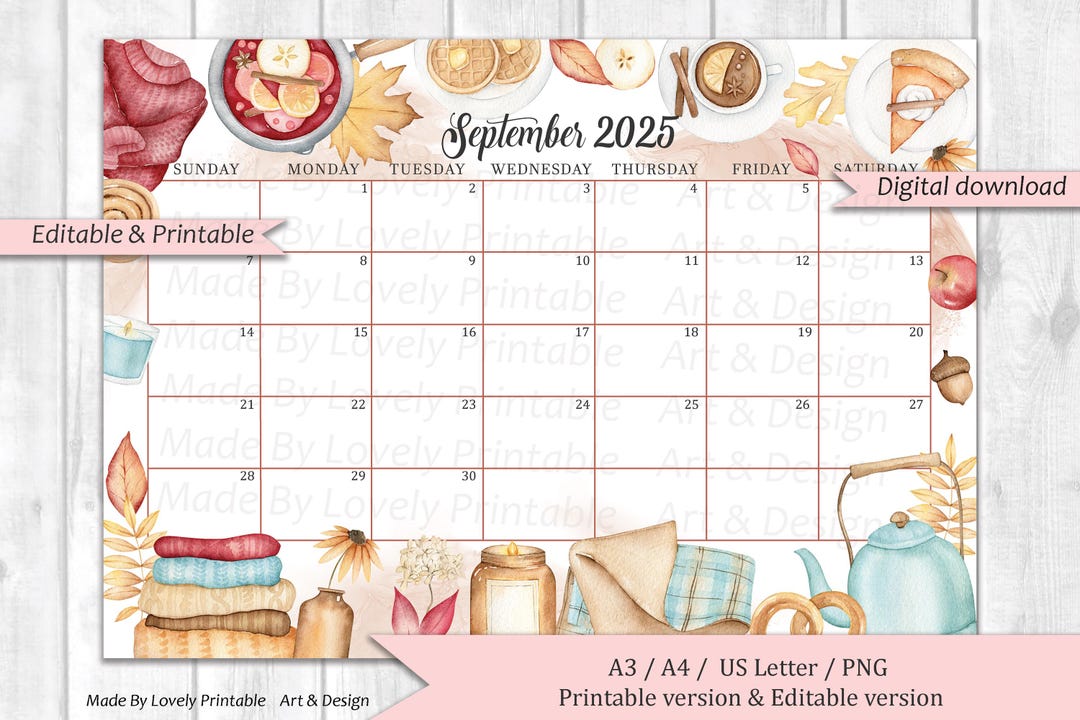 EDITABLE September 2025 Calendar, Cozy Autumn Mood, Beautiful Fall ...