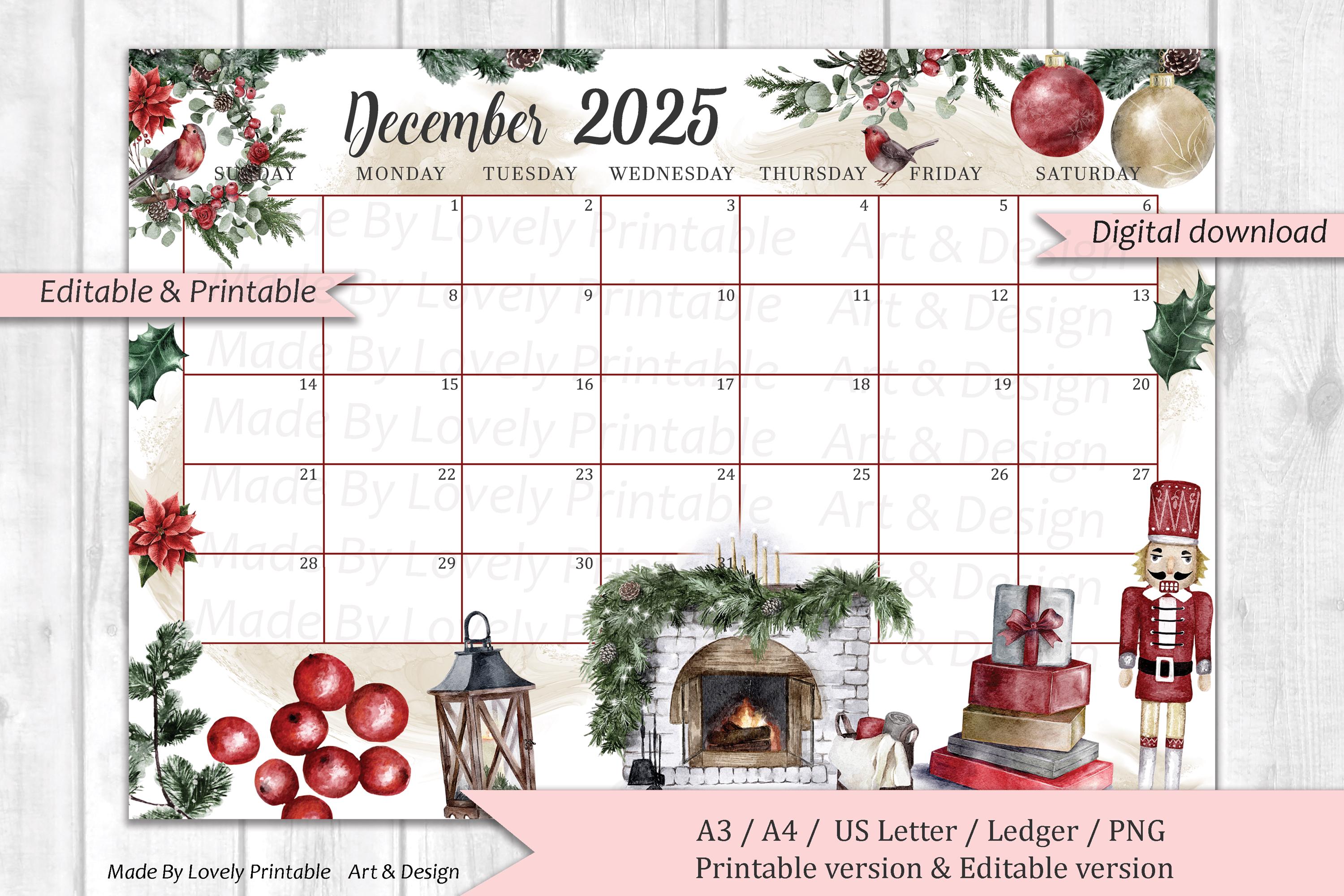 EDITABLE December Calendar, Beautiful Christmas Farmhouse Decorations ...