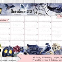 Editable October 2025 Calendar, Spooky Halloween W/ Cute Ghosts ...