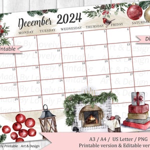 EDITABLE December Calendar, Beautiful Christmas Farmhouse Decorations ...