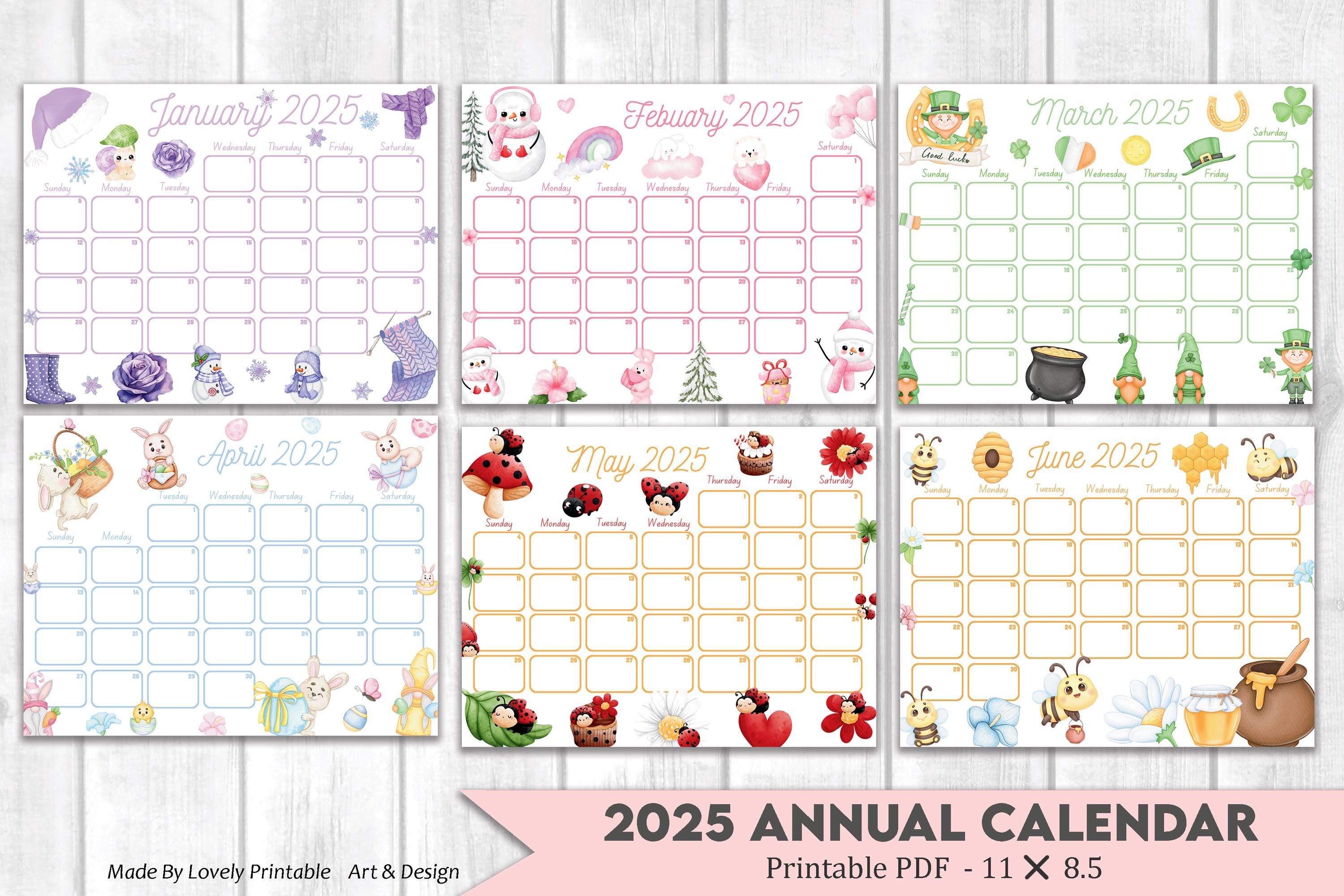 2025 Kids Calendars, Printable Calendar, Printable Kids Calendars, Cute ...