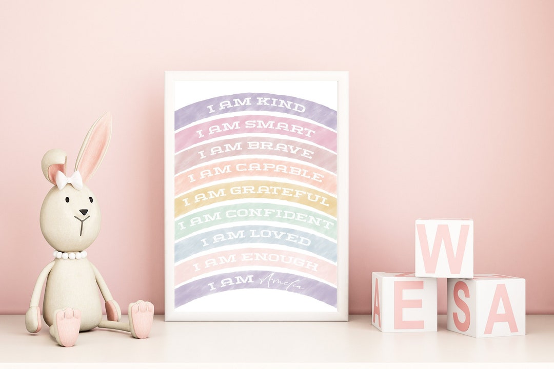 Personalized Affirmations for Kids, Rainbow Affirmation Print, I Am ...