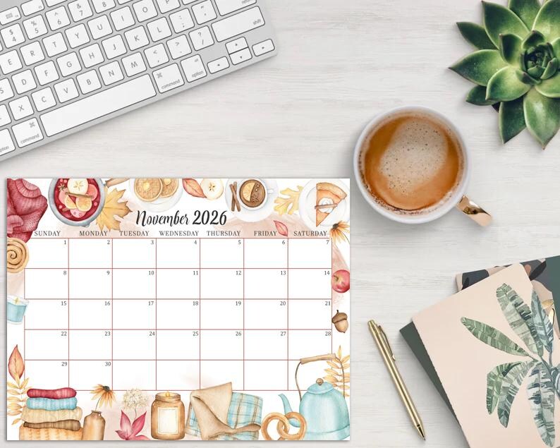 EDITABLE November 2026 Calendar, Cozy Autumn Mood, Fall Autumn ...