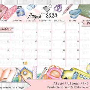 EDITABLE August 2024 Calendar, Back to School Planner, Calendar for ...