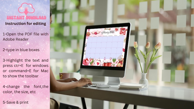 EDITABLE February 2026 Calendar, Happy Valentine With Love Heart & Bear ...