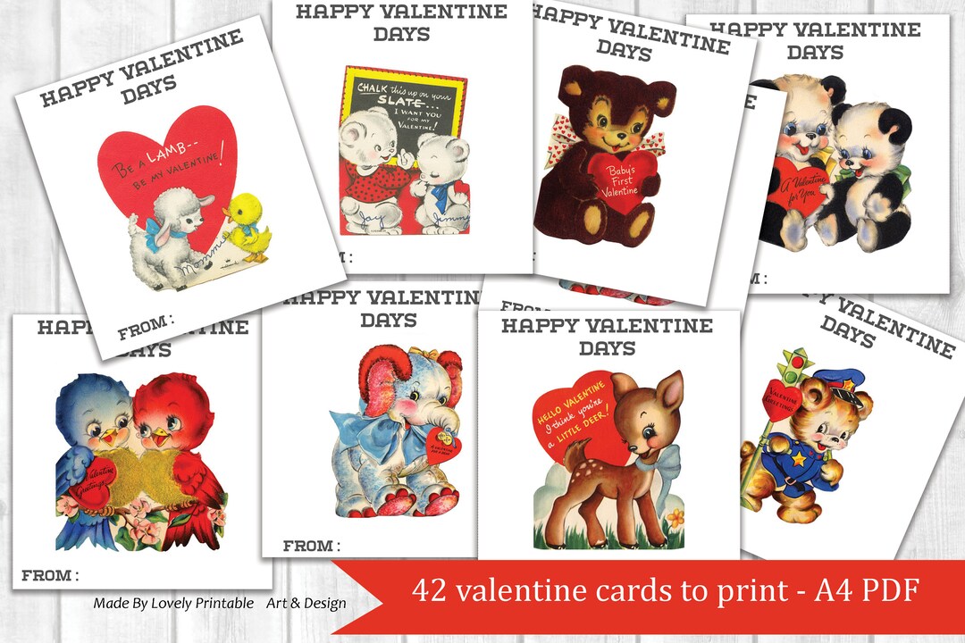 42 Printable Vintage Valentine’s Day Cards 1950’s Retro 1960’s ...