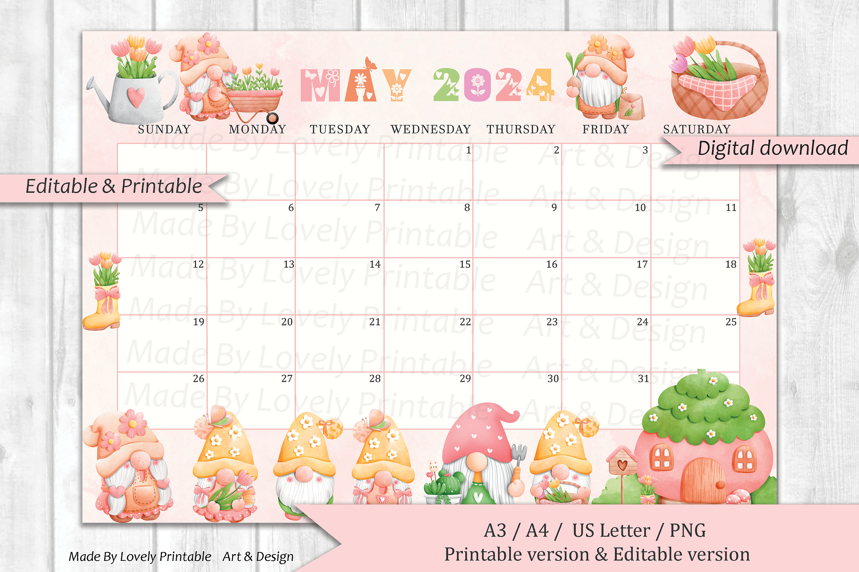 EDITABLE MAY 2024 Calendar, Kids' Planner, Spring Planner, Printable ...