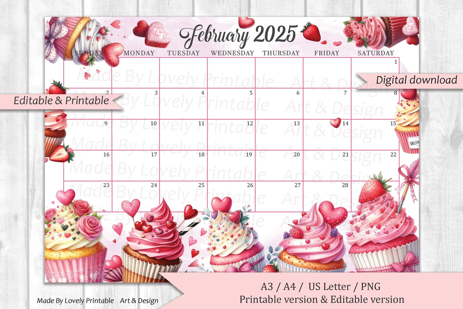EDITABLE February 2025 Calendar, Happy Valentine With Sweet Treats ...