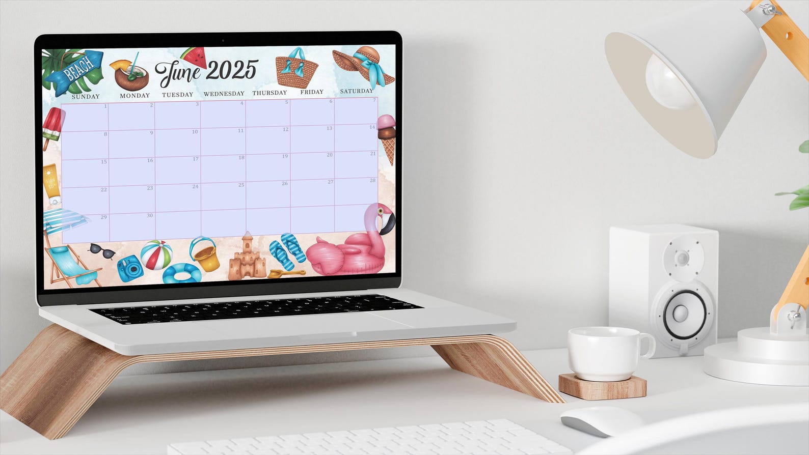 EDITABLE June Calendar, Summer at the Beach With Cute Sun and Fresh ...