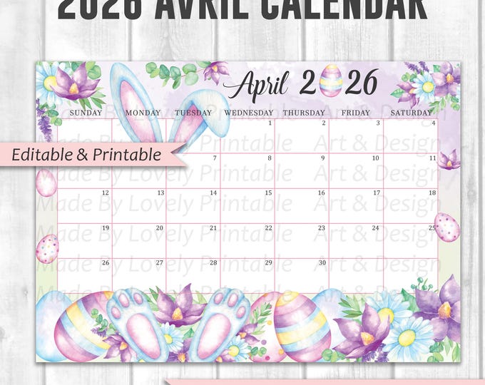 EDITABLE April 2025 Calendar, Printable, Fillable Monthly Planner, Kids ...