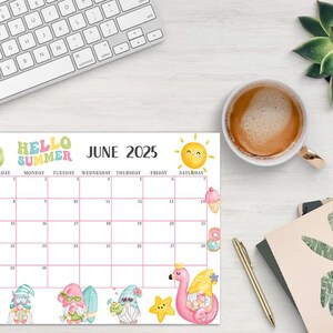 EDITABLE June Calendar, Hello Summer With Cute Gnome, Colorful Summer ...