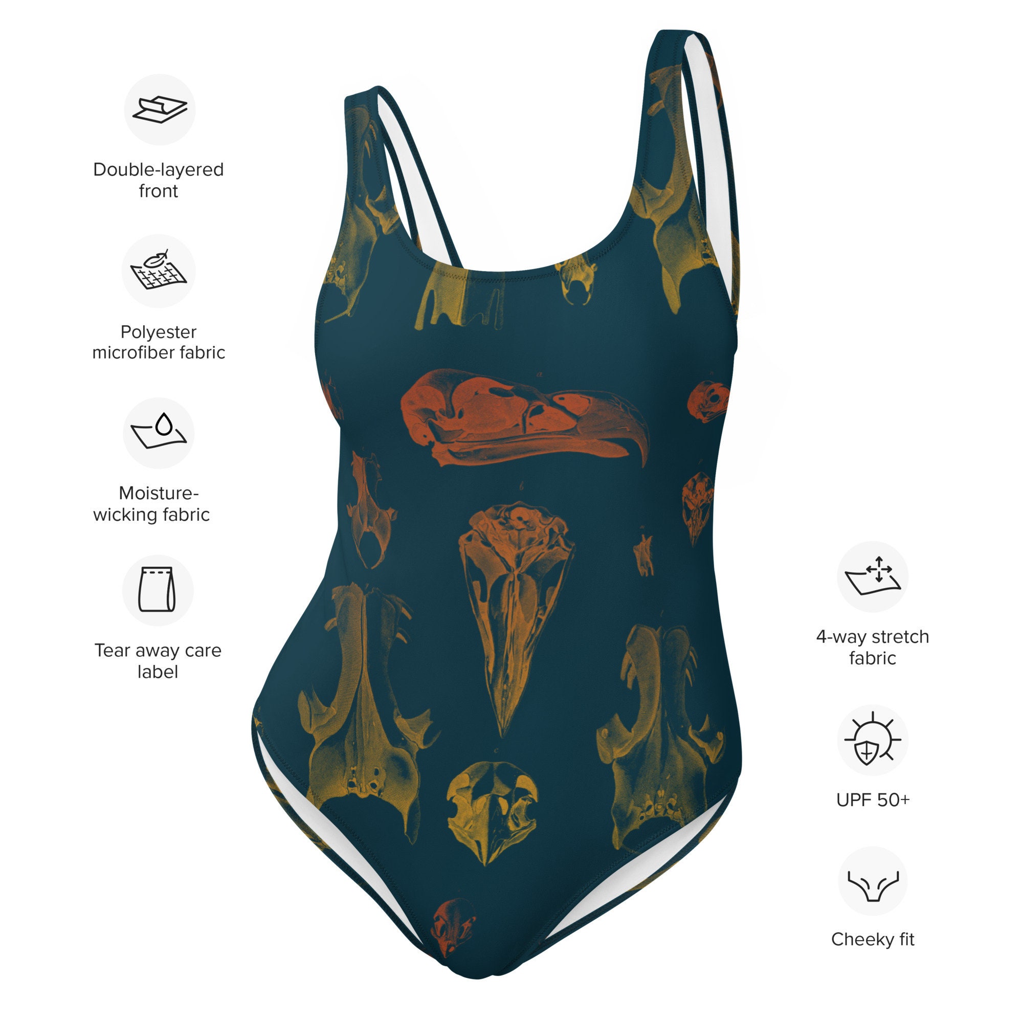 Teal One-piece Swimsuit Vintage Bird Skull Bathing Suit Dark Witch ...