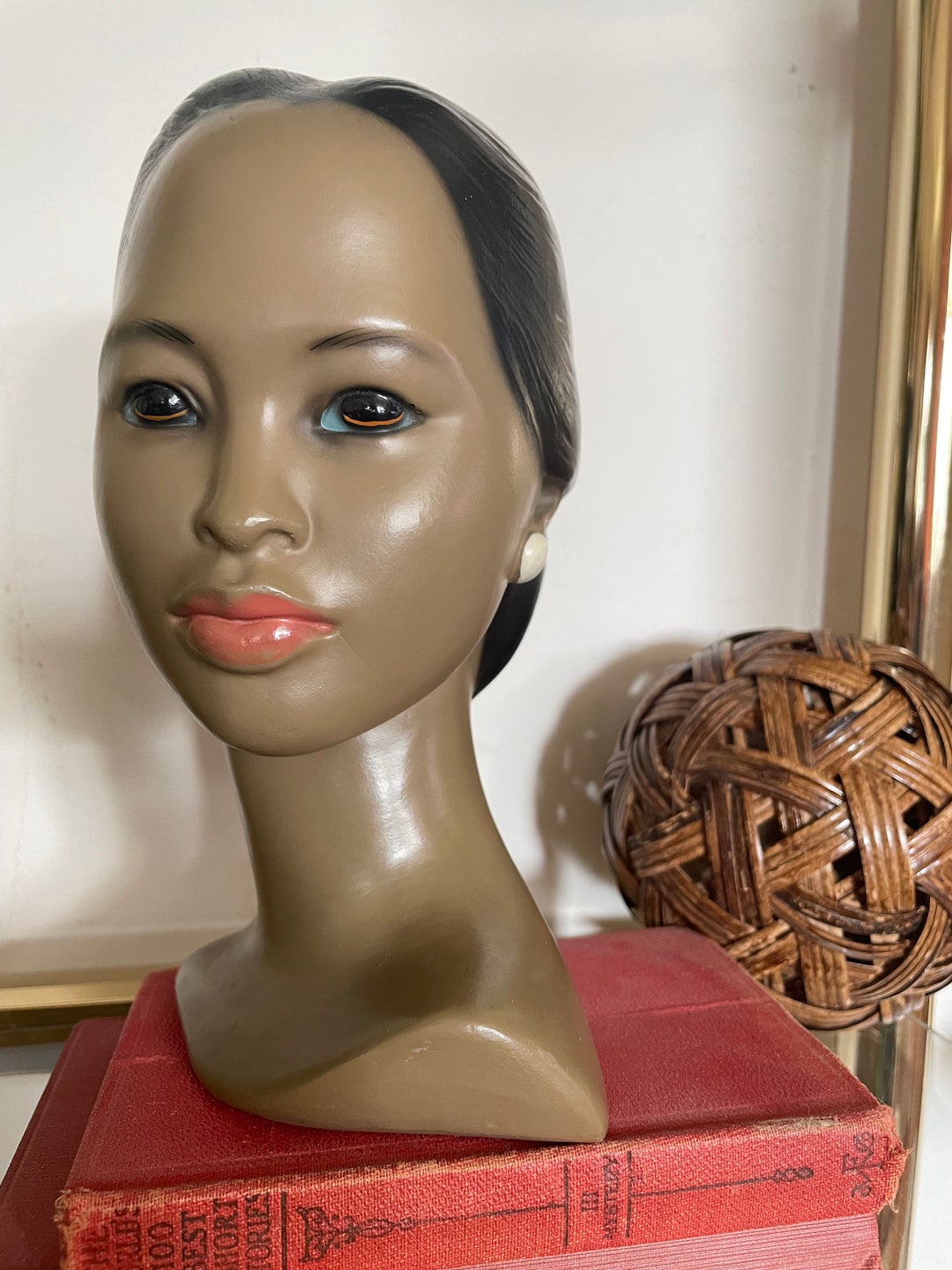 Vintage Chalkware Bust Polynesian Woman Lady Sculpture FSCO 8" MCM ...