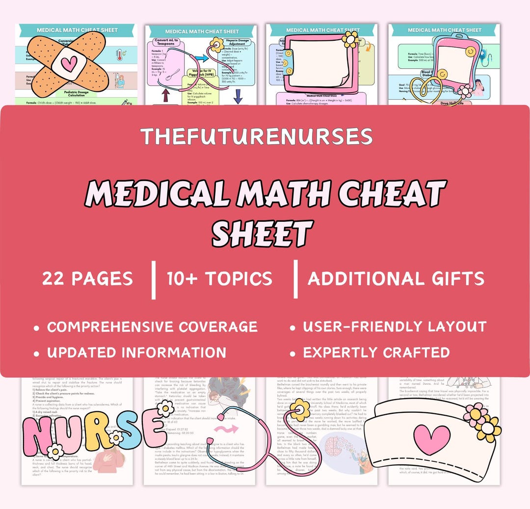 100+ Medication Math Cheat Sheet, Nursing Dosage Calculation Guide, 10 ...