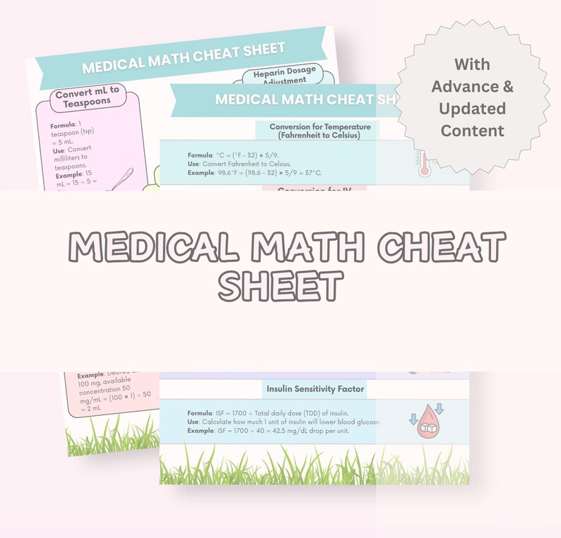 100+ Medication Math Cheat Sheet, Nursing Dosage Calculation Guide, 10 ...