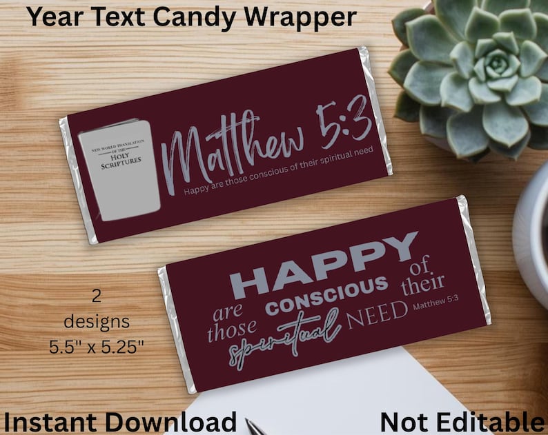 2026 Year Text Candy Wrapper | Matthew 5:3 Printable | Instant Download ...