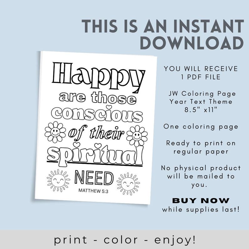 JW Year Text 2026 Coloring Page - Matthew 5:3 (instant Download) | JW ...