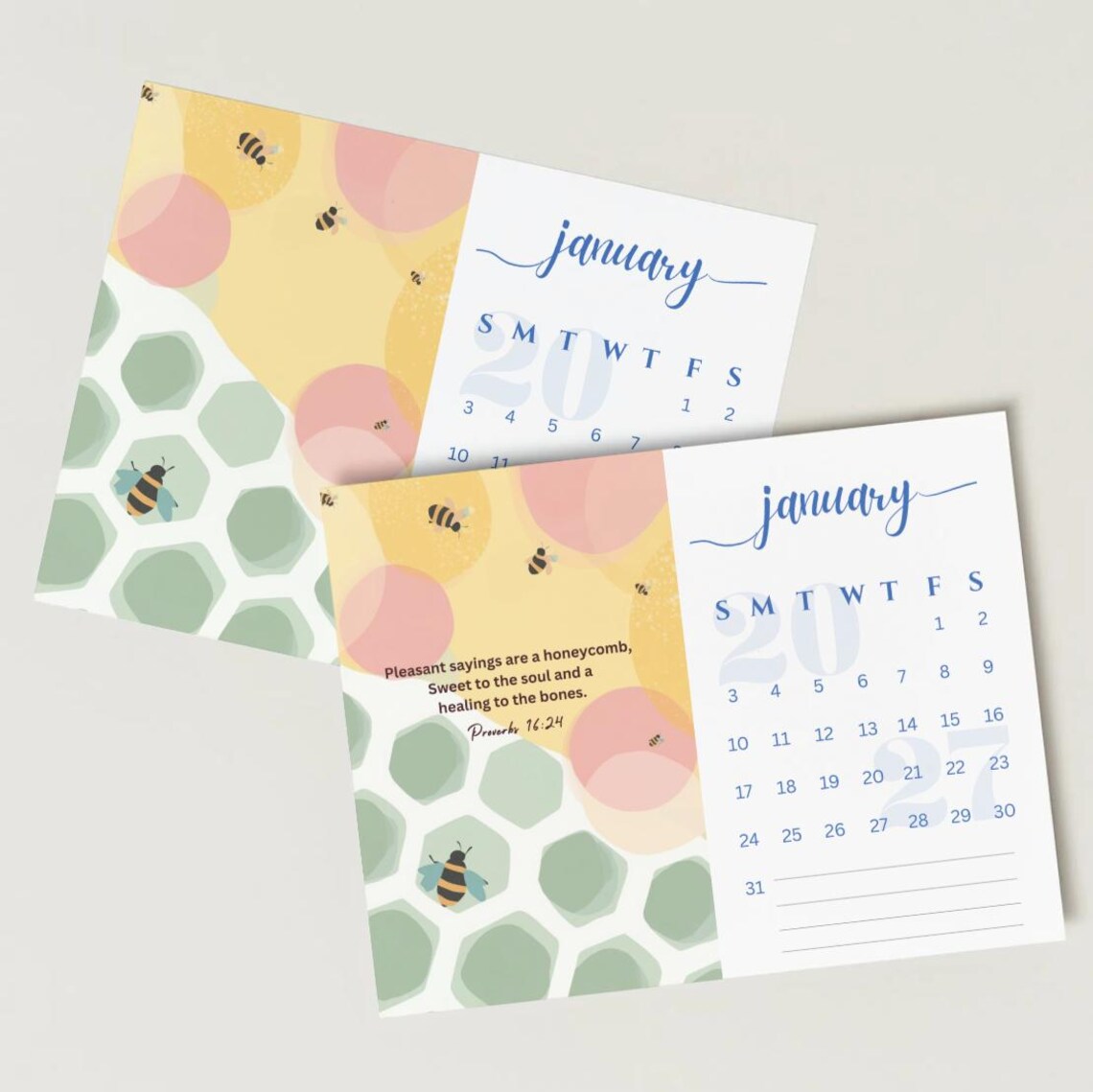 2027 January Calendar | Wall and Desk Calendar| Bee Calendar| Bee and ...